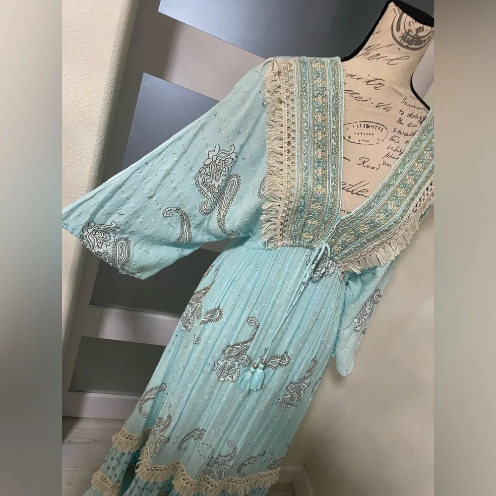 Zury | Dresses | Zury 0 Viscose Paisley Fringe Boho Maxi Dress Nwot ...